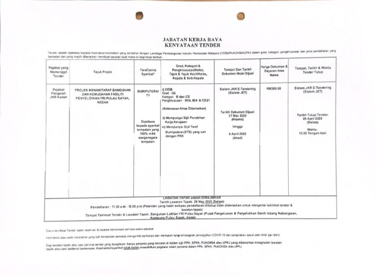 KENYATAAN TAWARAN TENDER JABATAN KERJA RAYA NEGERI KEDAH - Portal Rasmi ...
